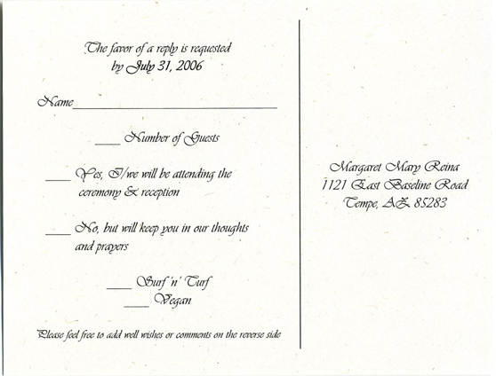 Response Card Wording