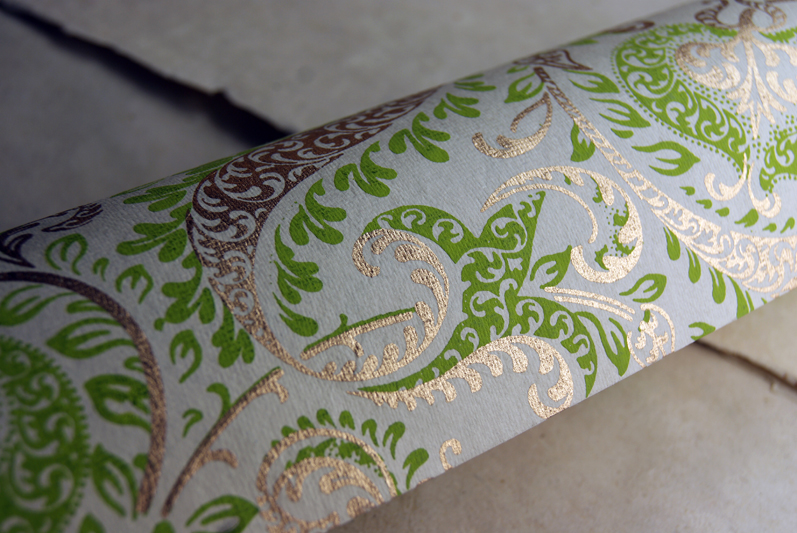 Tree Free Handmade Papers - Made in India Green Gold printed sheets